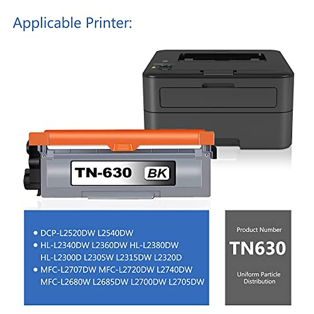 EDH Compatible TN630 TN-630 Toner Cartridge Replacement for Brother High Yield Compatible with DCP-L2520DW HL-L2360DW L2380DW L2300D L2305W L2315DW MFC-L2707DW L2740DW L2685DW Printer (1 Pack,Black)