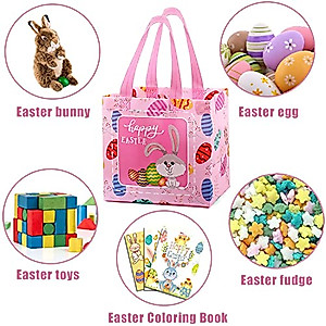 MAMUNU 6PCS Easter Bags with Handles, Non-Woven Reusable Gift Bags for Easter Egg Hunt Gift Wrapping, Easter Bunny Tote Bags Bulk for Easter Party Supplies, 8.3×7.9×6 inches