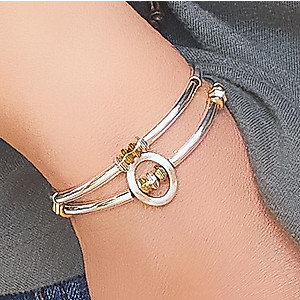 Lizzy James Optimism 2 Strand Black Leather and Silver Adjustable Bracelet with Silver and Gold Plated Beads