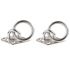 TLGREEN Stainless Steel Screw,Screw Eye with Ring,Ceiling Hook Pad Eye Plate,Hardware Staple Hook Loop Screws Mount 2 Pcs, Silver