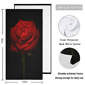 Naanle 3D Beautiful Lifelike Red Rose Print 2 Piece Soft Fluffy Guest Decor Hand Towels, Multipurpose for Bathroom, Hotel, Gym and Spa (14" x 28",Black)