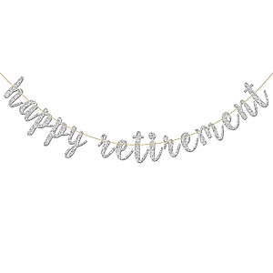 INNORU Glitter Silver Happy Retirement Banner - for Farewell Party - Leaving - Finally Retiring Party Bunting Decorations