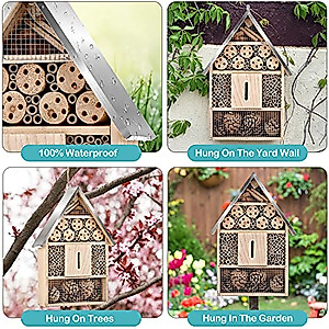 Elipark Wooden Mason Insect Bee Butterfly House,Insect Hotel,an Outdoor Hanging Bamboo Habitat for Bee Butterfly Ladybugs Live,Bee Box,Butterfly Habitat for Garden,9 x 15.7 x 2.5 Inch