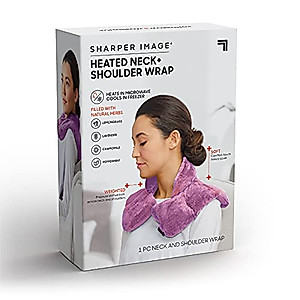 SHARPER IMAGE Warm & Cooling Herbal Aromatherapy Neck & Shoulder Plush Wrap Pad for Soothing Muscle Pain and Tension Relief Therapy, 100% Natural Lavender & Herb Spa Blend, Holiday Gift