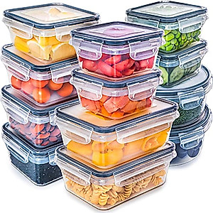 fullstar (12 Pack Food Storage Containers with Lids - Black Plastic Food Containers with Lids - Plastic Containers with Lids - Airtight Leak Proof Easy Snap Lock and BPA-Free Plastic Container Set