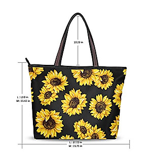 Zip Tote Bag Watercolor Sunflower Women's Handbags Shoulder Bags Satchel Purse
