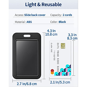 Uniclife Sliding ID Badge Holder Hard Black Vertical Plastic Card Case Protector Pouch with Clear Window for Office School ID Credit Cards Proximity Key Cards Driver’s Licenses and Passes, 3 Pack