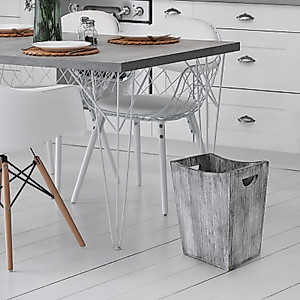 Wood Trash Can Rectangular Waste Basket with Convenient Semicircular Handle Wooden Garbage Can for Kitchen Bedroom Living Room, Grayish Green