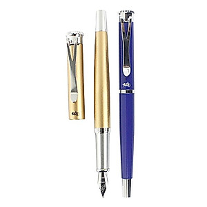 Gullor 2PCS Jinhao Fountain Pen Set Y1, Silver Trim, Medium Nib - Gold & Blue
