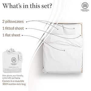 Threadmill 100% USA Supima Cotton Sheets, King Size, 1000 Thread Count, Luxury 4 Piece Set, Hotel Quality Sateen Weave White Bed Sheets with Elasticized Deep Pocket