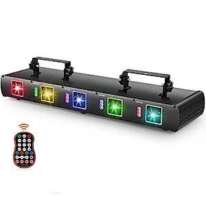 U`King Stage Laser Light DJ Light, 5 Beam Effect Sound Activated DJ Party Lights RGBYC LED Projector Party Lights Music Lights with Remote Control DMX for Dancing Birthday Bar Pub Stage Lighting