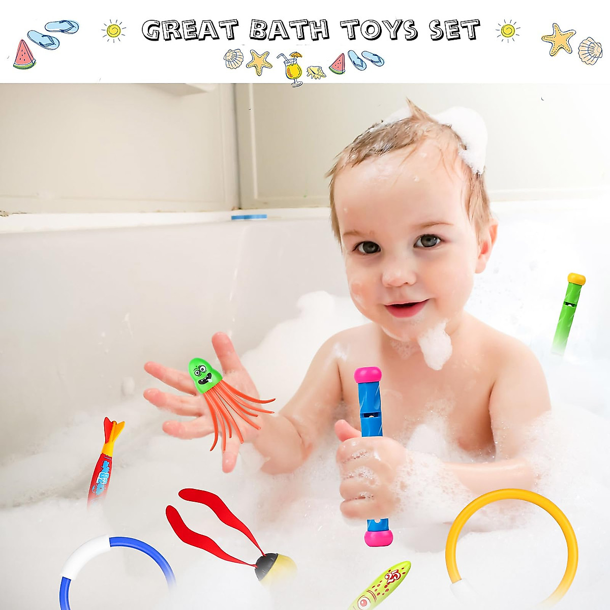 Cakuni Underwater Swim Pool Diving Toys - Summer Swimming Dive Toy Sets - Water Rings,Sticks,Octopus,Torpedo Bandits & Balls for Kids