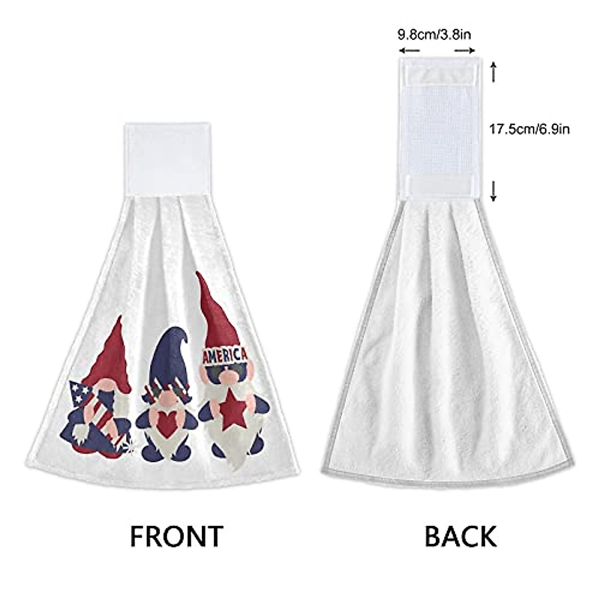 KOCOART Independence Day Kitchen Hand Towels Patriotic Gnomes Hanging Tie Towel 4th of July Dish Towels with Loop 2PCS, Soft Super Absorbent Fingertip Tie Towel Tea Dish Cloths for Bathroom