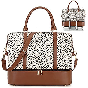 Womens Travel Weekender Bag Carry on Overnight Bag Canvas Luggage Shoulder Duffel Beach Tote Bag with Shoe Compartment
