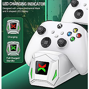 Controller Charger Station with 2x2550mAh Rechargeable Battery Packs for Xbox One/X/S/Elite/Xbox Series X|S, High Speed Charging Dock with 4 Batteries Cover for Xbox One Controller Battery Pack, White