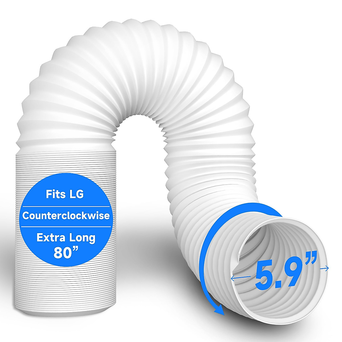 Toutgood 5.9 Inch Portable Air Conditioner Hose, Counterclockwise AC Exhaust Hose Length to 80 Inch Universal Flexible Thread Air Conditioner Parts Compatible with Haier, LG, Delonghi