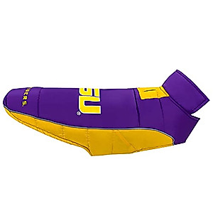 NCAA LSU Tigers Puffer Vest for Dogs & Cats, Size Small. Warm, Cozy, and Waterproof Dog Coat, for Small and Large Dogs/Cats. Best NCAA Licensed PET Warming Sports Jacket