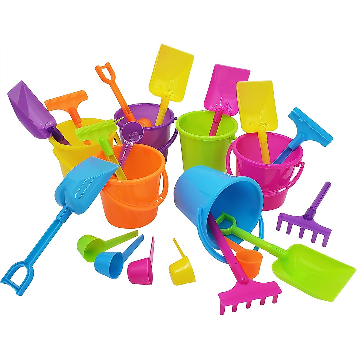 The Dreidel Company Mini Beach Playsets, Play Set Includes 1 Sand Bucket, 1 Shovel, 1 Rake, and 1 Scoop, Birthday Treats for Boys and Girls, Party Favors for Kids and Toddlers (6-Pack)