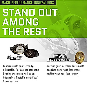 Mach Lew's 2 Baitcast Reel, 9+1 Stainless Steel Ball Bearings, 7.5:1 Gear Ratio, Right-Hand Retrieve, Black/Green