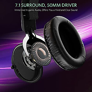 Fiodio Gaming Headset with Surround Sound Stereo for Xbox One PS4 PC Switch Tablet, Noise Cancelling Over Ear Headphones with Mic, LED Light and Soft Memory Earmuffs for Laptop