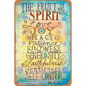 Tarika The Fruit of The Spirit Love Joy Peace Vintage Look 8X12 Inch Metal Decoration Plaque Sign for Home Kitchen Bathroom Farm Garden Garage Inspirational Quotes Wall Decor