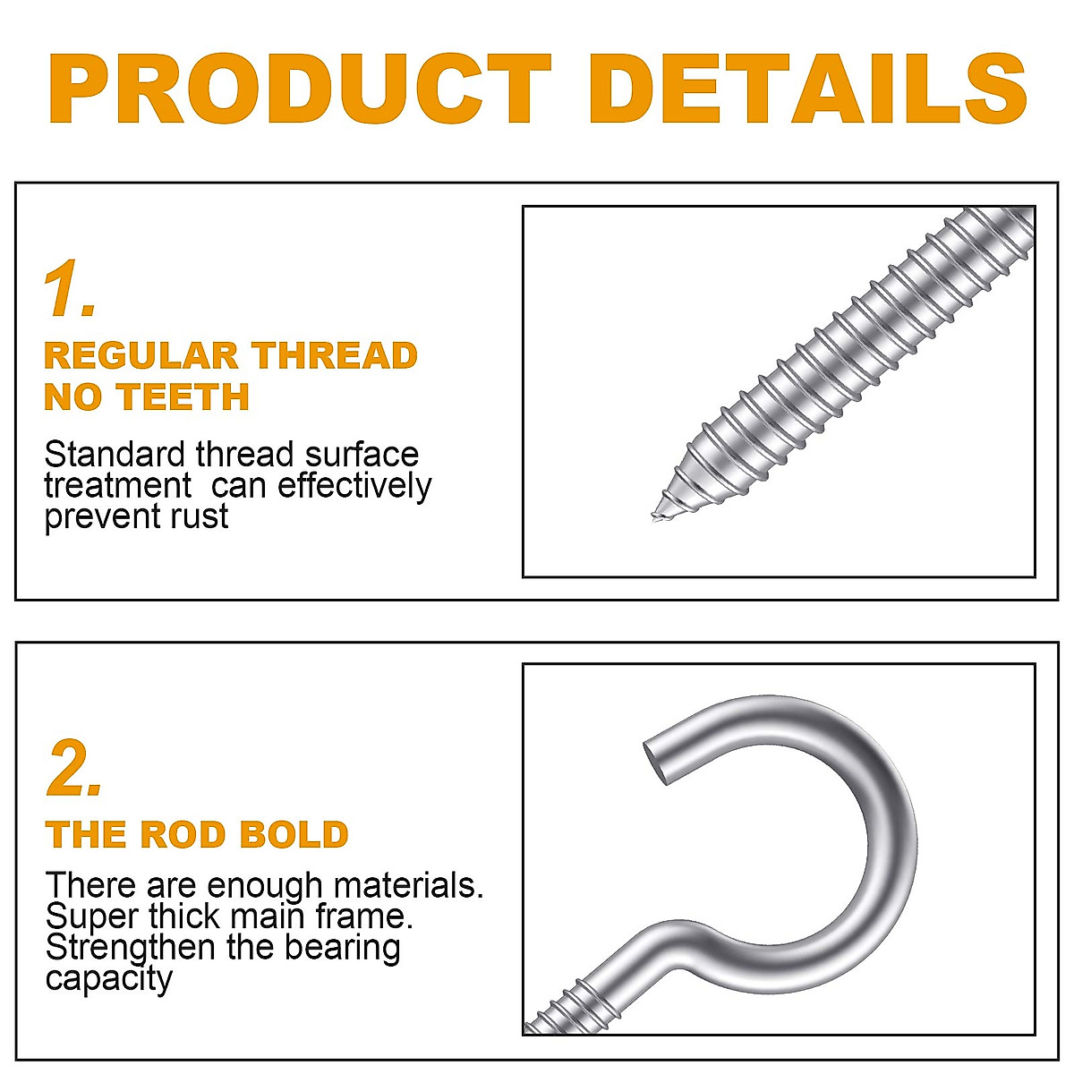 YAIRMIS Pack of 12 M6 Metal Hooks, heavy-duty304 Stainless Steel Screw Hooks, self-Tapping Eye-Ring Bolt Hooks, Wooden Terminal Eye-Hole Hooks, Pendant Lights and Wires, Strong