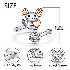 HOOHWE Axolotl Rings for Women 925 Sterling Silver Cute animal Rings Axolotl Jewelry Gifts for Woman Teen Daughter