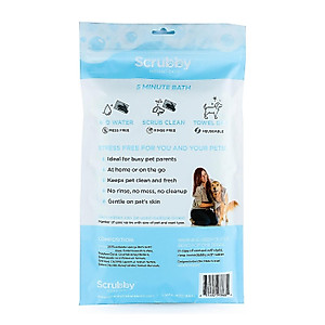 Scrubby Pet No Rinse Pet Wipes, Rinse Free Shampoo Mittens for Dogs and Cats, Bath Wipes for Bathing and Washing Pets, Hypoallergenic No Rinse Wash Mitt for Grooming, Lather Wipe Dry - 5 Pack