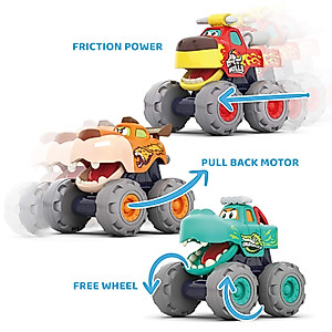 Monster Trucks Gift Set – 3 Trucks with Pull Back, Friction Power and Free Wheel Function – Baby and Toddler Toy Cars with Fun Animal Theme – for 12+ Months / 1 Year