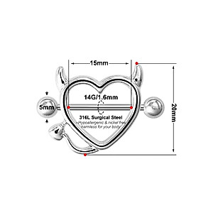 MIFYNN 1 Pair Nipple Rings for Women,Devil Heart Nipple Rings Surgical Steel Nipple Piercing Bar Shield Cover Barbell Sexy Piercings Nipple Hoops Piercing Jewelry for Girls (Black)