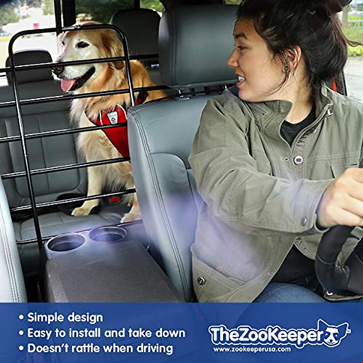 The ZooKeeper Vehicle Pet Barrier: Adjustable Universal for Cars, Trucks, SUVs – Moves with Your Vehicle Seats. Tilt. Slide. Recline. Easy Install Dog Car Gate - Strong Metal Tubing Gate Divider