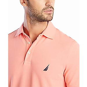 Nautica Men's Short Sleeve Solid Stretch Cotton Pique Polo Shirt, Pale Coral, Medium