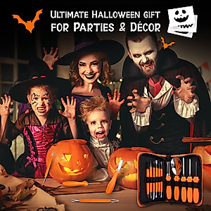 RFAQK Pumpkin Carving Kit with Stencils-23PCS Halloween Pumpkin Carving Tools and Patterns for Beginners Heavy Duty Stainless-Steel Professional set for Halloween Jack o Lantern