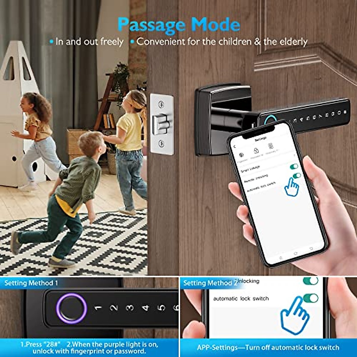 AppLoki Fingerprint Door Lock, Keyless Entry Door Lock with Bluetooth, Touchscreen Keypad Deadbolt Lock with Reversible Handle, App Control, Key, Code, Biometric Smart Lock for Home Bedroom Apartment