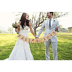 Cieovo Jute Burlap Fall in Love Banner with Maple Rustic Fall Autumn Wedding Engagement Bridal Shower Garland Engagement Party Decoration