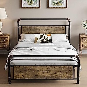 GAOMON Bed Frame King with Vintage Wood Headboard and Footboard, Rustic Platform King Size Bed Frame Strong Metal Slats Support - No Box Spring Required, King