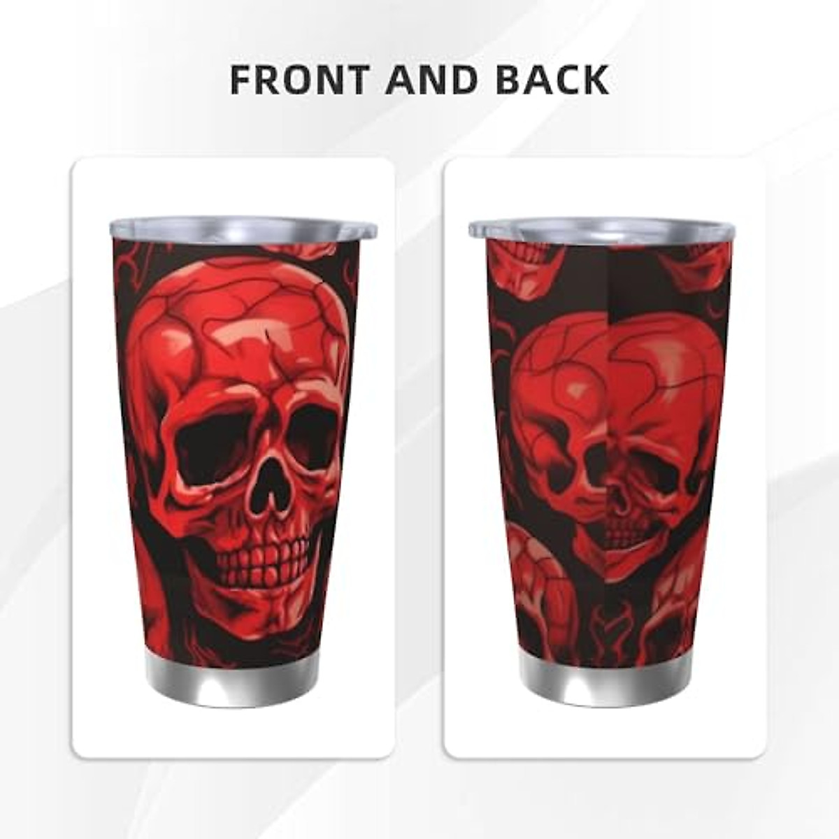 EKPRAVDKTF Red Skulls 20oz Insulated Stainless Steel Tumbler With Lids And Straws, Double Wall Vacuum Travel Coffee Mug, Thermal Cup For Cold & Hot Drinks, Reusable Metal Straw & Brush