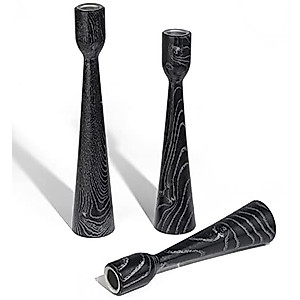 Vixdonos Black Candlestick Holder Set of 3 Wood Taper Candle Holders with Elegant Carved Tree Texture