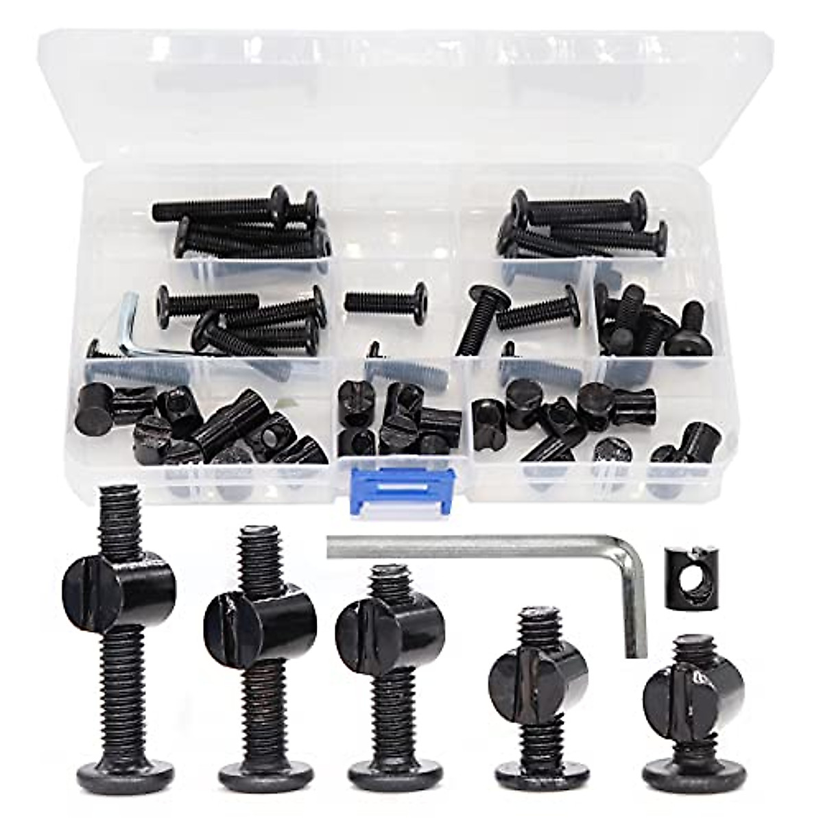 binifiMux 50pcs M6 x 15mm/ 20mm/ 25mm/ 30mm/ 35mm Black Hex Socket Cap Bolts Barrel Nuts Assortment Kit for Crib Baby Bed Cots Furniture