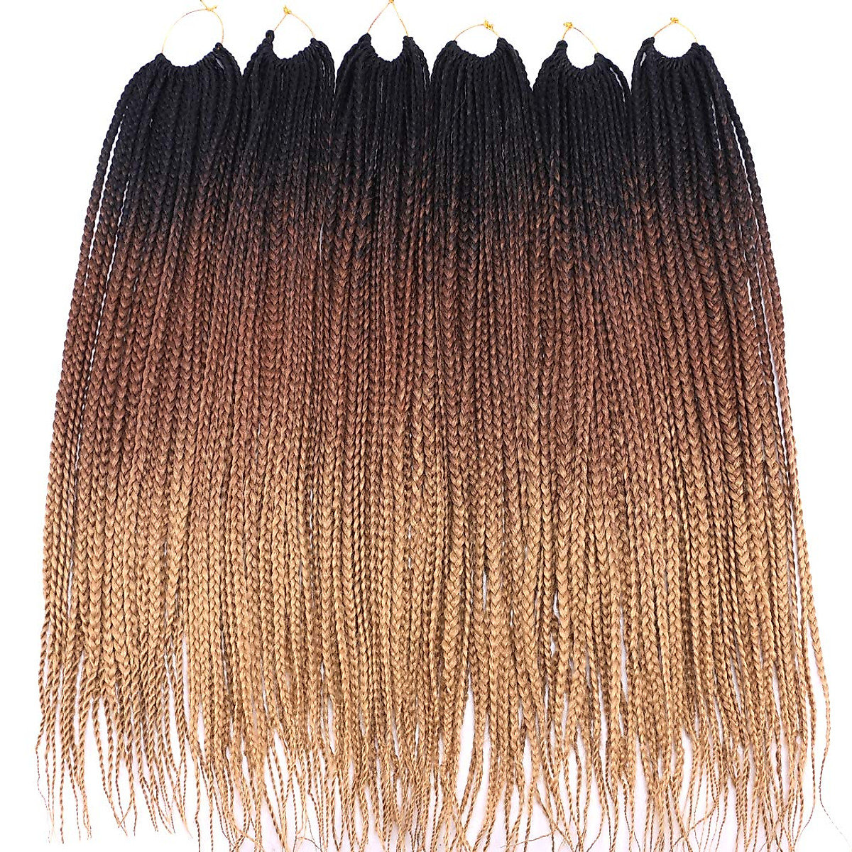 Ombre Box Braids Crochet Hair 6 Packs Goddess Pre looped Crochet Box Braids for Women Black to Honey Blonde Golden 3X Small Box Braided Knotless Braiding Hair Extensions(24 Inch,T1B/4/27#)