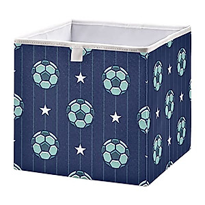 Soccer Sport Cube Storage Bin Collapsible Storage Bins Waterproof Toy Basket for Cube Organizer Bins for Toys Nursery Kids Closet Book Bathroom Office - 11.02x11.02x11.02 in