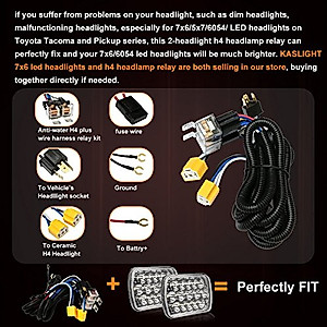 KASLIGHT H4 Relay Harness 1Set 2 Headlight Harness H6054 7x6 6054 Headlight H4 Relay Harness Toyota Pickup Headlights H4 Wiring Harness Kit For Toyota 95-97 Tacoma 88-95 Pickup Fix Dual Ground Problem
