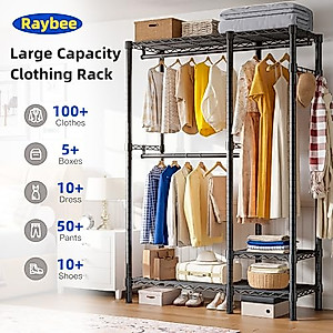 Raybee 77" H Clothes Rack Heavy Duty Clothing Racks for Hanging Clothes Portable Closet Racks for Hanging Clothes Free Standing Clothes Rack Wire Garment Rack Sturdy & Stable Black 77"Hx31.5"Wx15.8"D