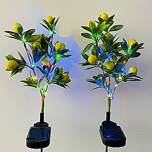 RSTYS 2 Pces Garden Solar Light Outdoor Decorative, 25.6 in Simulated Lemon Solar Lamps, Home Decorative Plastic Waterproof Landscape Lawn Lamp Garden Lights Metal Lamp for Pathway, Lawn, Patio, Yard