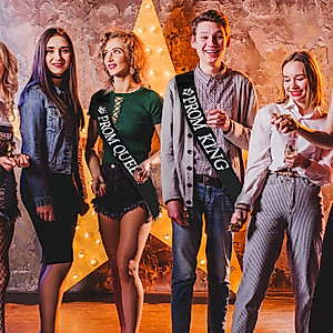 SKJIAYEE 2 Pack Prom King and Prom Queen Sashes, Black Prom Sash with Silver Foil Letter Decorations for Graduation Party School Party Bachelorette Party Wedding Bridal Shower Party Supplies