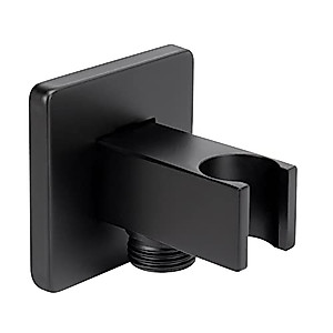 NearMoon Wall Supply Elbow with Handheld Shower Holder - Solid Brass Square Shower Bracket with Flange G1/2 Shower Hose Connector, Wall Mounted Drop Union Male Water Outlet (Matte Black)