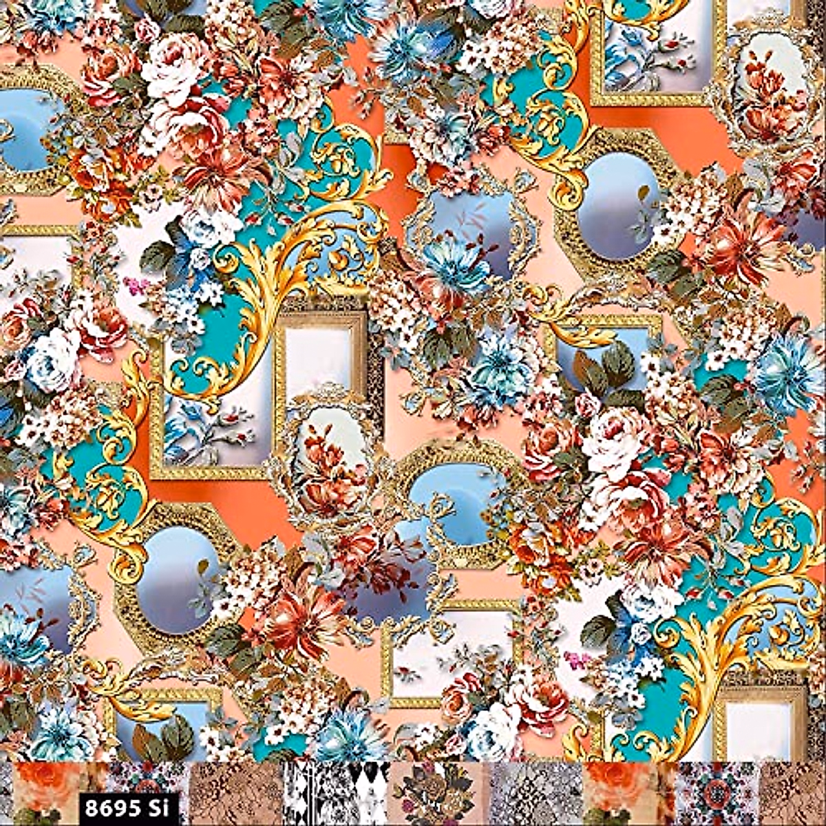 Texco Inc 100% Combed Quilting Prints Craft Cotton Apparel Home/DIY Fabric, Rust Peach Turq Gold 1 Yard