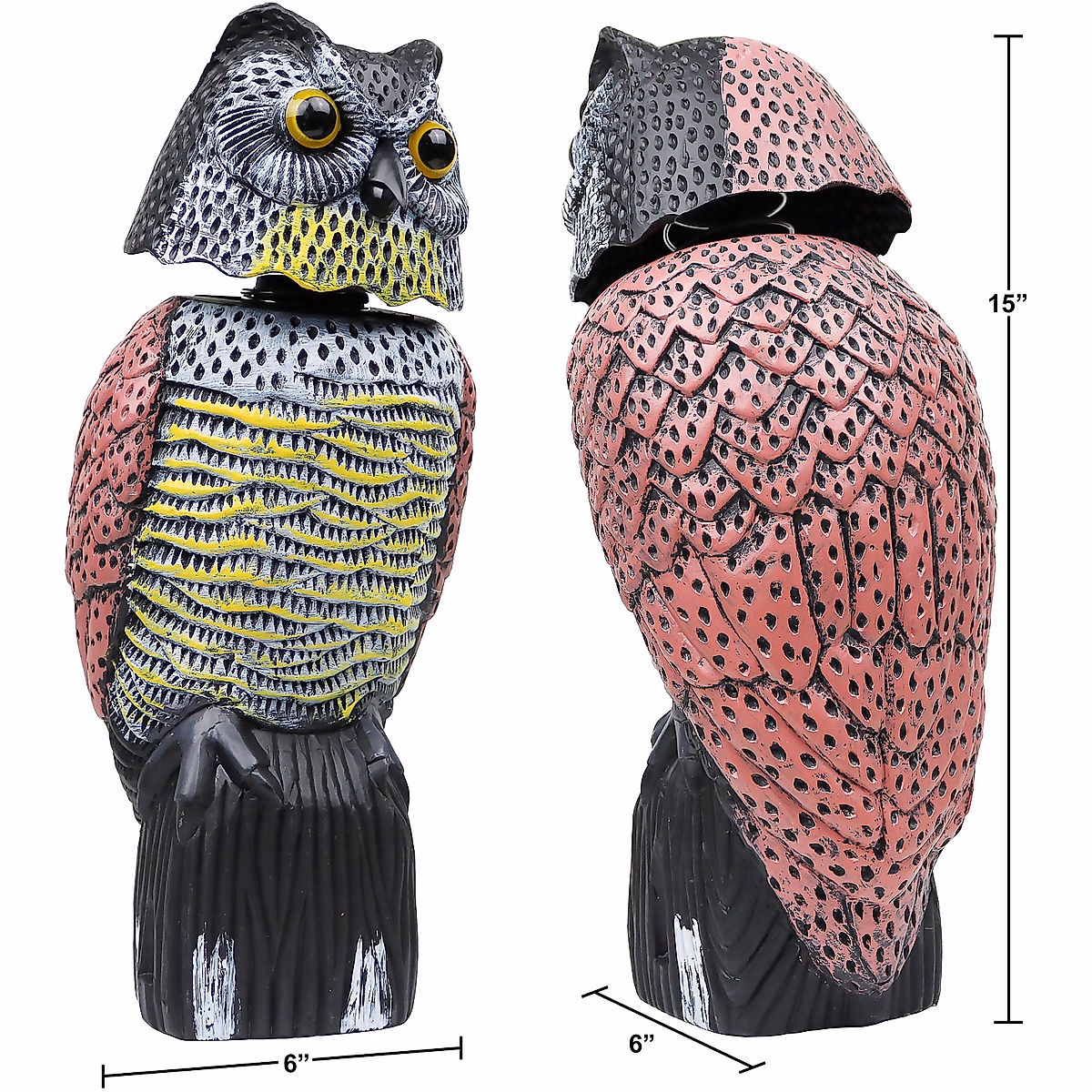 Galashield Owl Decoy to Scare Birds Away Scarecrow Fake Owl with Rotating Head (2 Pack)