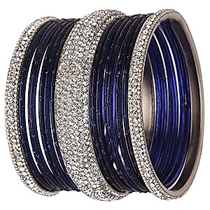 Efulgenz Indian Bangle Set for Women Cz Crystal Rhinestone Silver Bridal Bangles Set Plain Metal Bangles Bracelet Jewelry for Women Colored Bangle Sets Wedding Bangles Bollywood Style Fashion Jewelry
