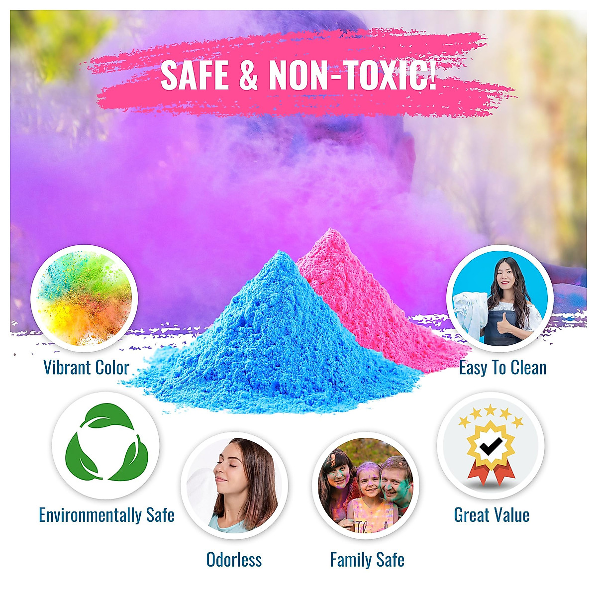 Color Blaze Baby Gender Reveal Powder - 1lb Blue & 1lb Pink Colored Power for Boy or Girl - For Car & Motorcycle Burnout, Color Toss, Photoshoot, and Festival - Pack of 2 Bags with 1 pound - Blue/Pink